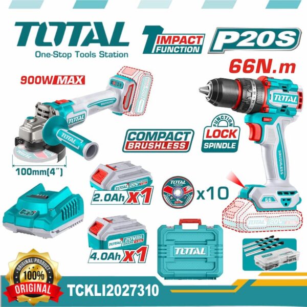 TOTAL 20V Cordless Angle Grinder & Impact Drill Combo — Super Tools ...