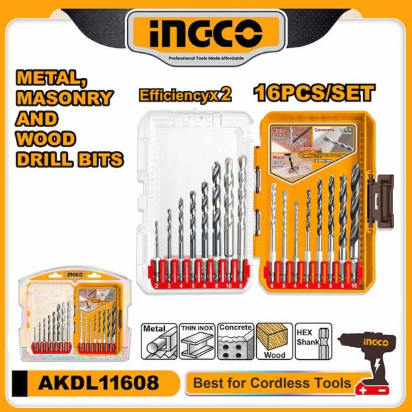 INGCO 16 Pcs Drill Bits Set (Hex shank) — Super Tools Bangladesh